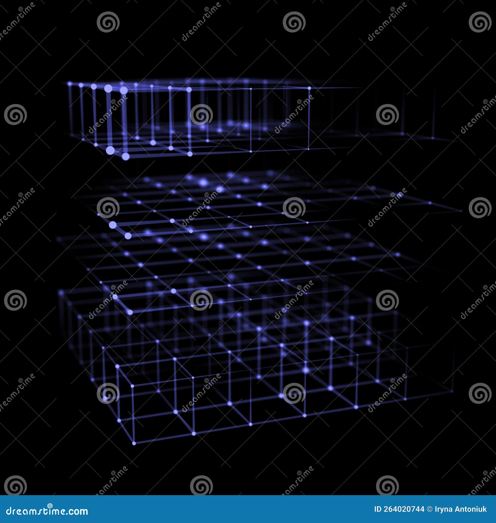 Abstract Lines Connection in the Shape of Boxes. Mesh Square with Structured Particles. 3d ...