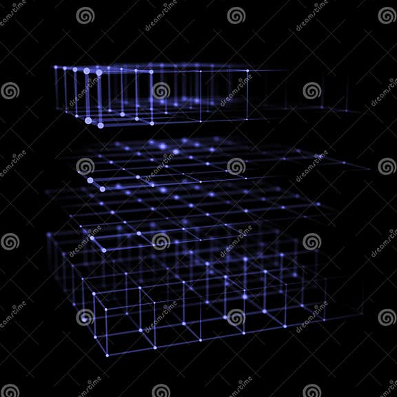 Abstract Lines Connection in the Shape of Boxes. Mesh Square with Structured Particles. 3d ...