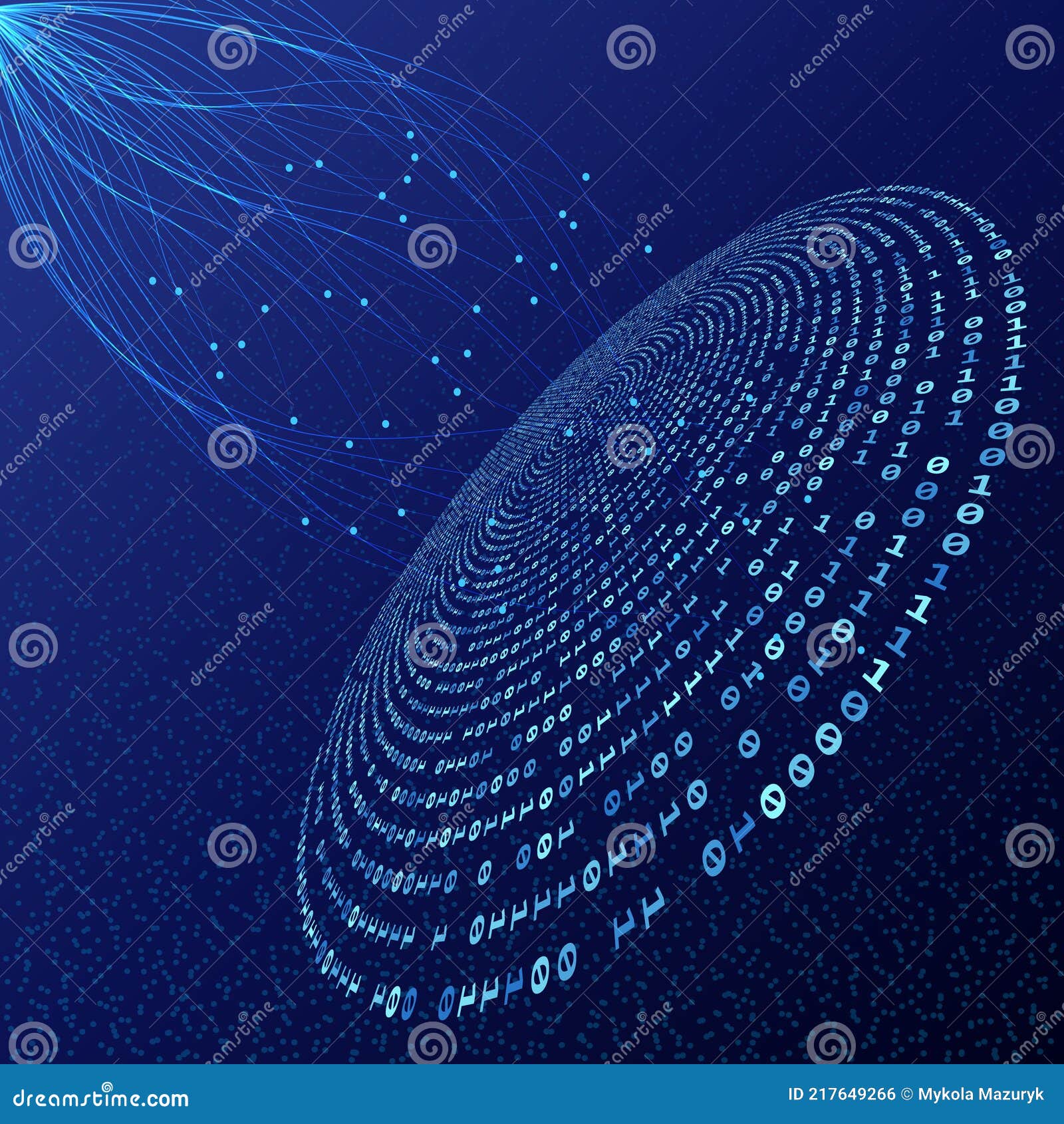 Abstract Lines with Dots Over Circle with Digits Code. Connecting or ...