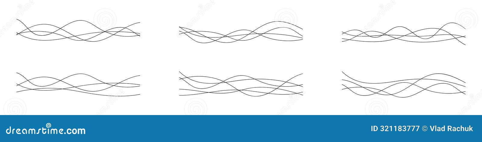 Abstract Lines Vector Set. Wavy Lines. Curve Waves Set. Thin Line Wavy Abstract ...
