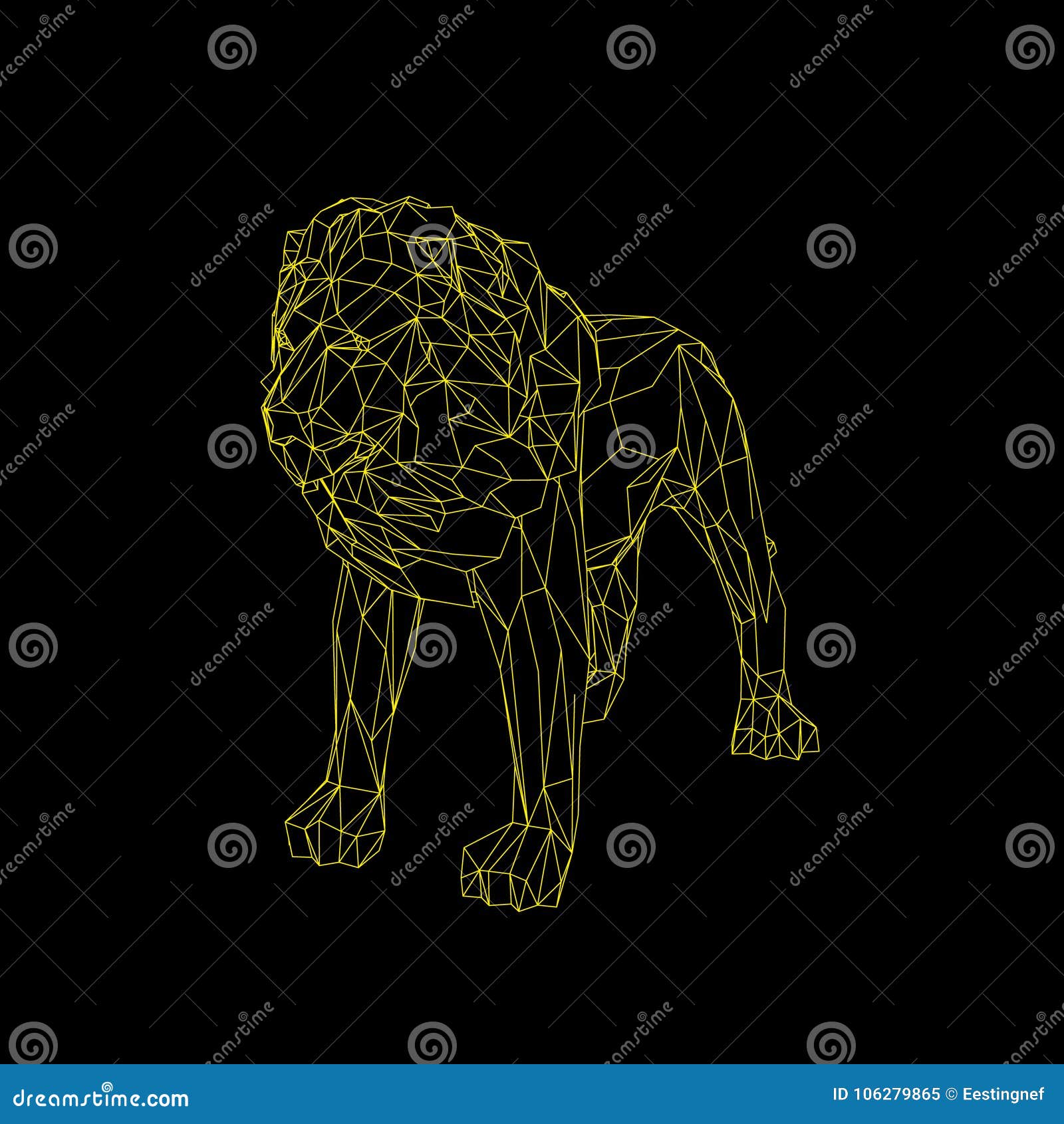 Abstract Lion. Isolated on Black Background. Vector Outline ...