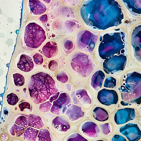 Abstract Liquid Art with Vibrant Blue and Purple Cells Forming Organic ...