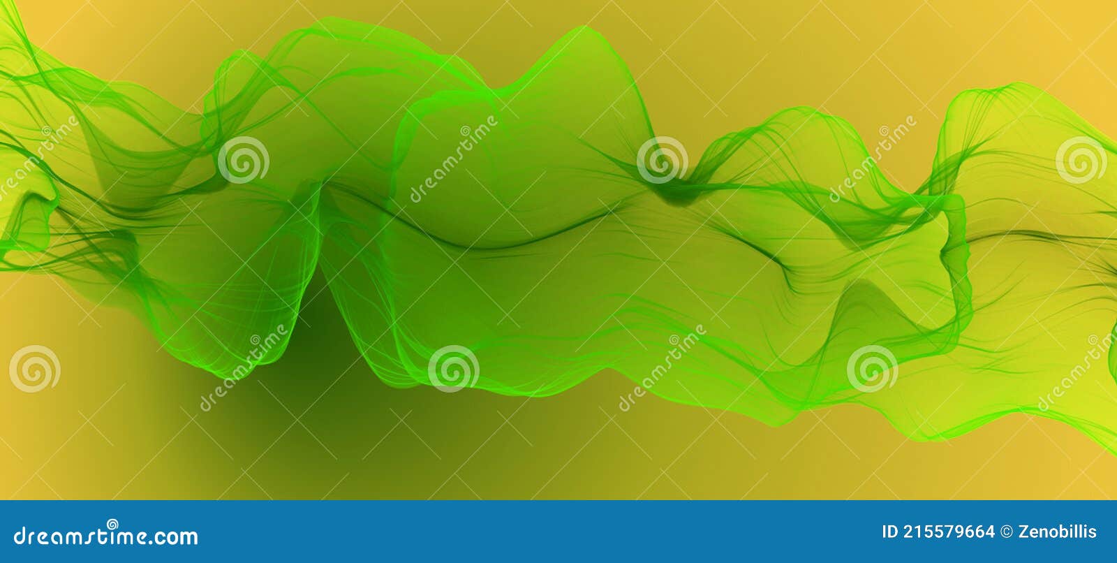 Abstract Liquid Flow Stream. Wavy Green Fabric on Yellow Background ...
