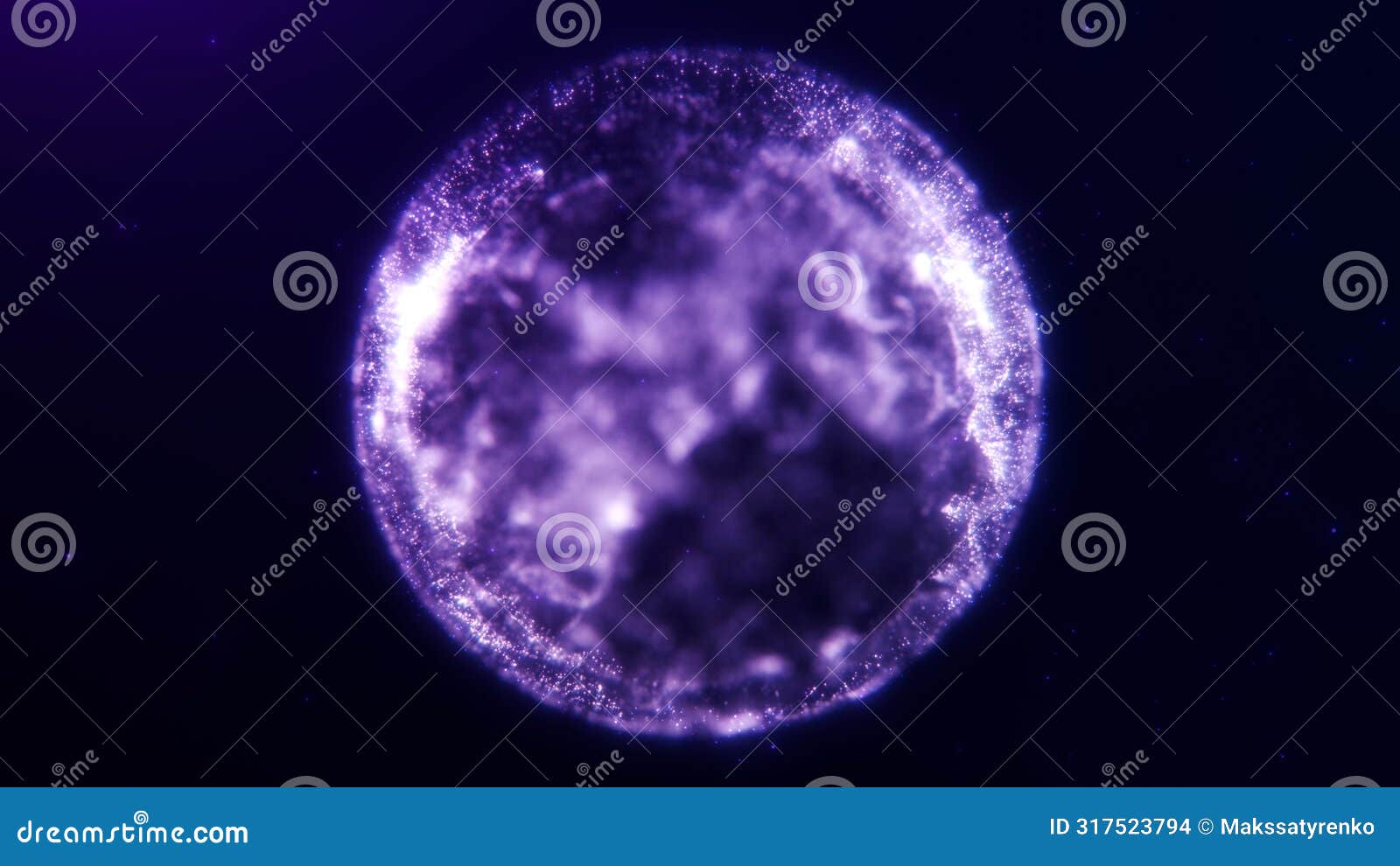 Abstract Liquid Glowing Purple Sphere of Energy Particles on Dark ...