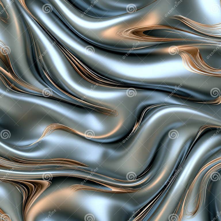 Abstract Liquid Metal, Silver and Gold Metallic Background with Wavy ...