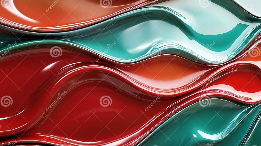 Abstract Liquid Waves: Red and Green Glossy Texture Background Stock ...