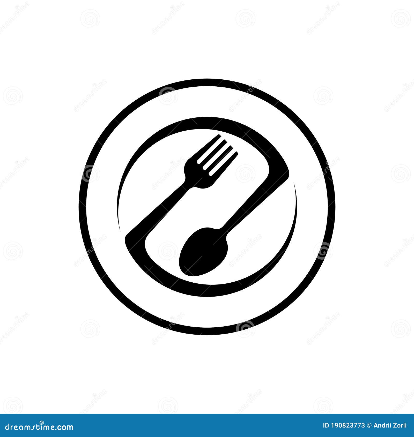 Abstract Logo of a Cafe or Restaurant. a Spoon and Fork on a Plate ...