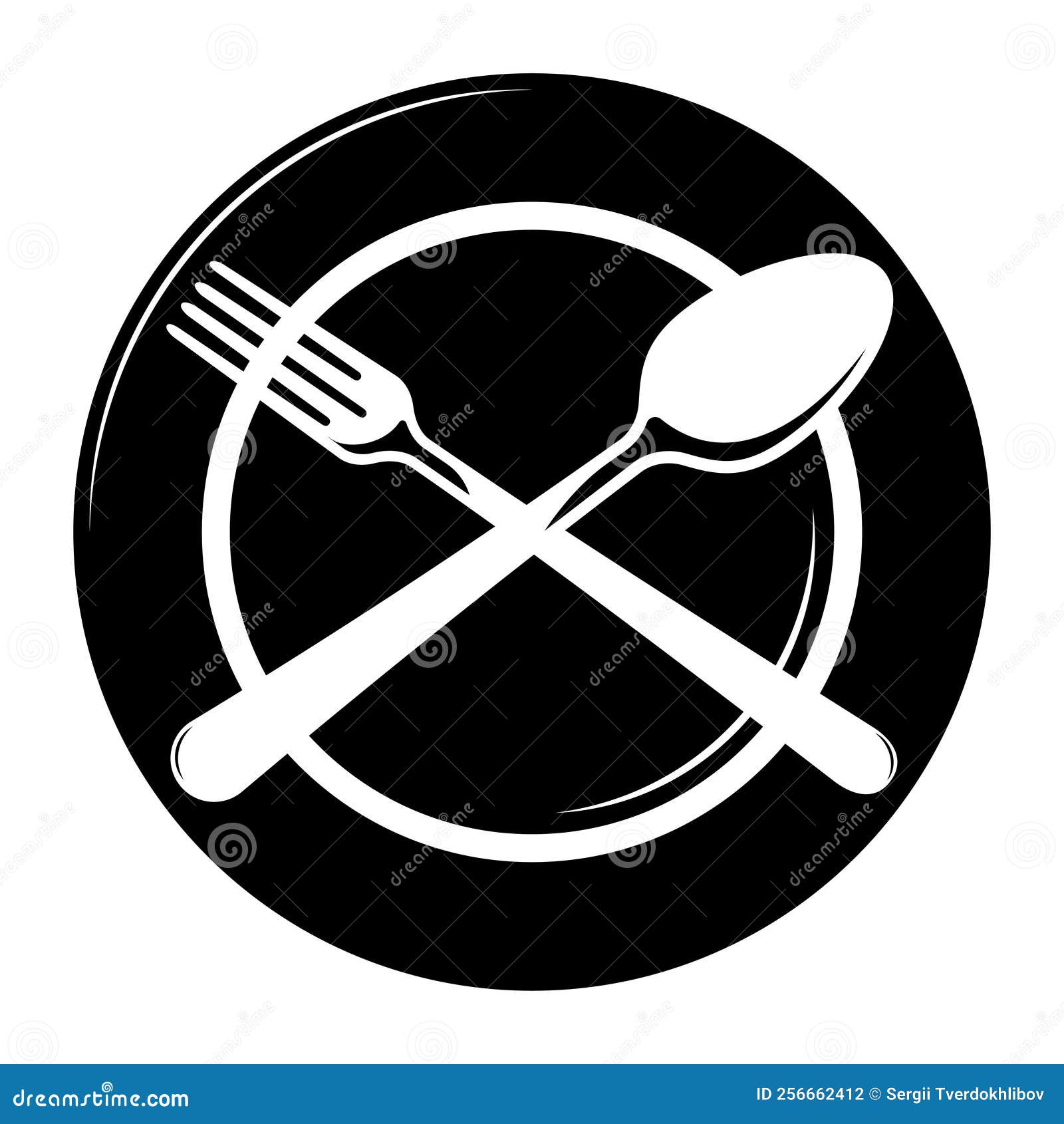 Abstract Logo of a Cafe or Restaurant. a Spoon and Fork on a Plate ...