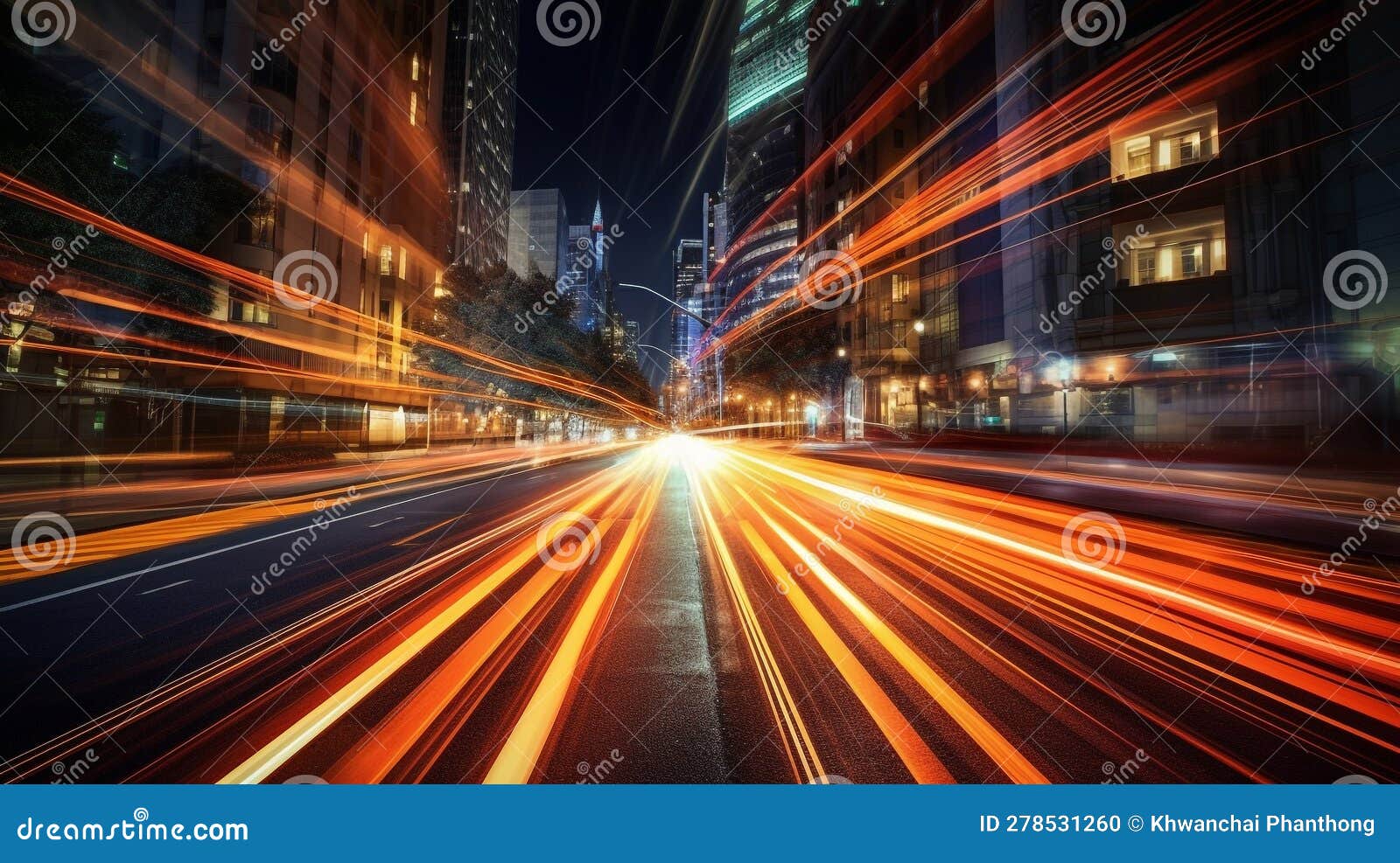 Abstract Long Exposure Dynamic Speed Light on Road in City, Generative ...