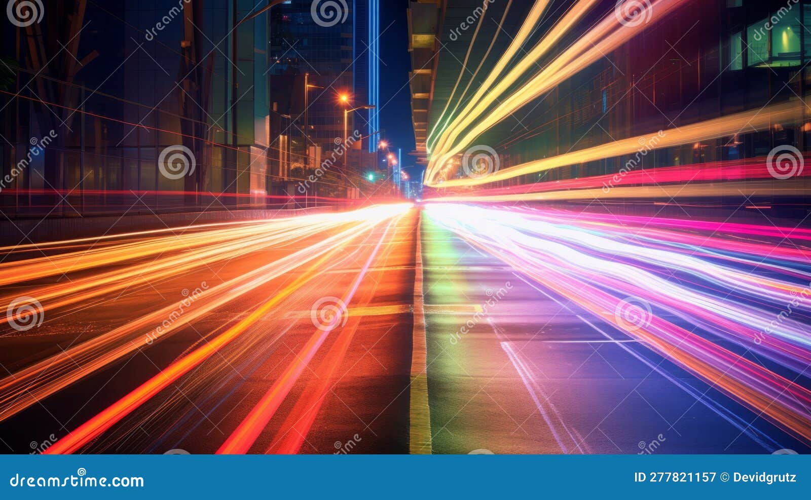 Abstract Long Exposure Dynamic Speed Light Trails. Generative AI Stock ...