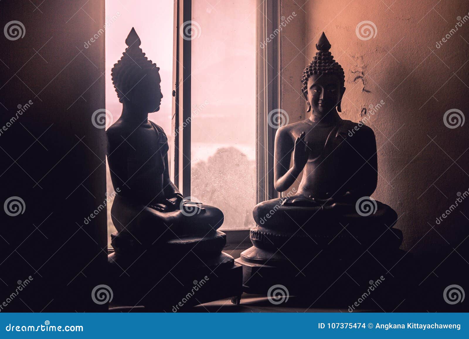 Abstract Low Key Light Image Face of Brass Buddha Statue. Stock Photo ...