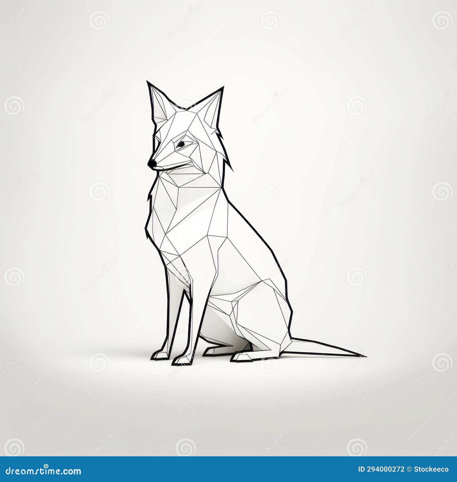 Abstract Low Poly Animal Drawing: Simplified Line Work of a White Fox ...