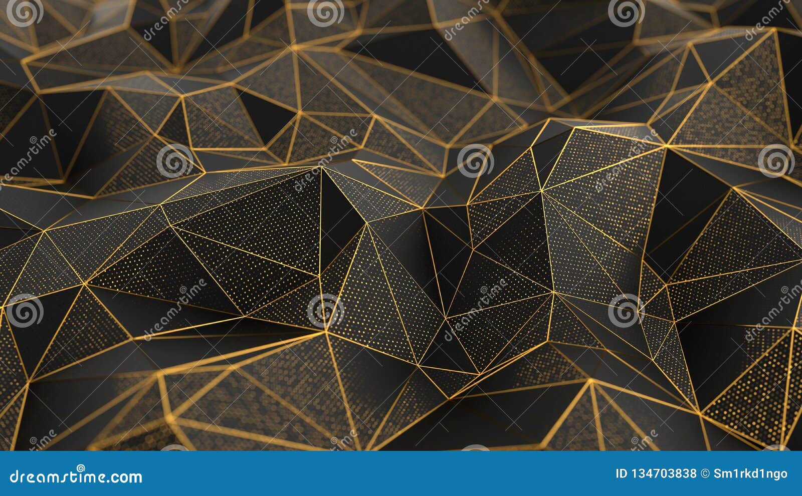 Abstract Low-poly Black Background with Golden Lines Stock Illustration ...