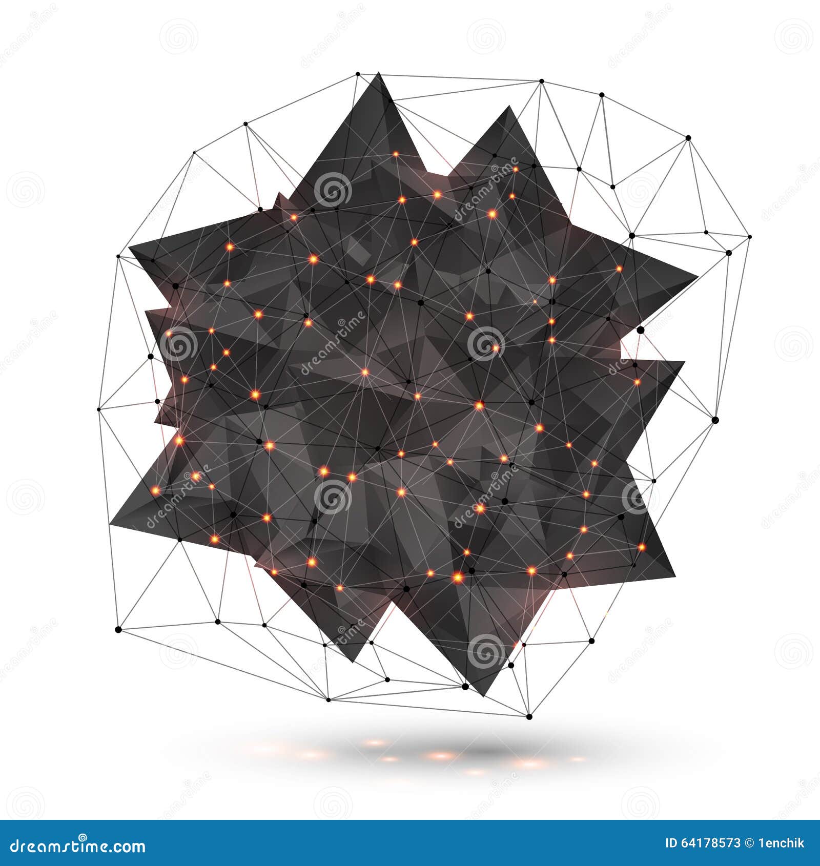 Abstract Low Poly Black Object with Polygonal Grid Stock Vector ...