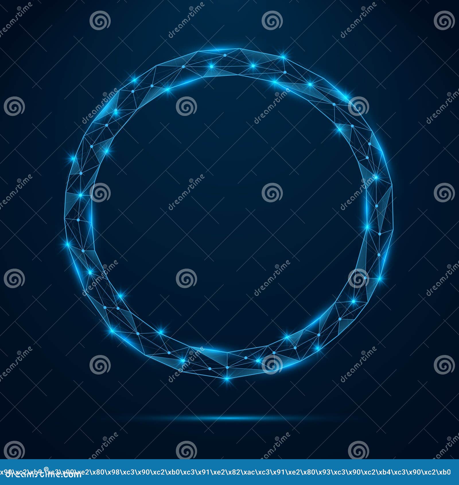 Abstract Low Poly Blue Circular Frame with Glowing Elements. Stock ...