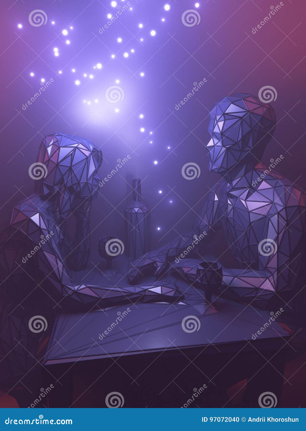 Abstract Low Poly Couple Having Romantic Dinner 3d Rendering Stock ...
