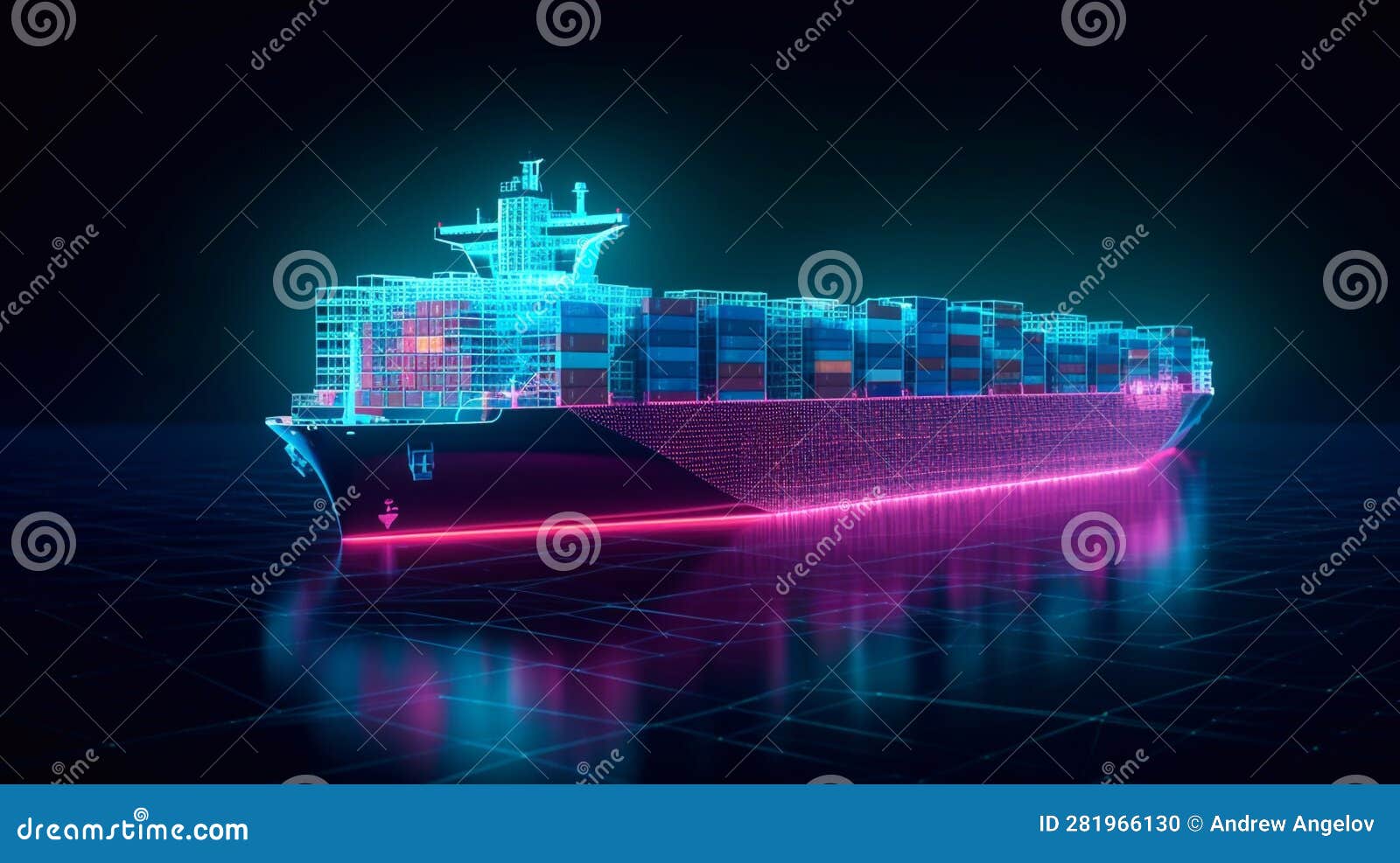 Abstract Low Poly 3d Cargo Ship Isolated in Dark Blue Background ...