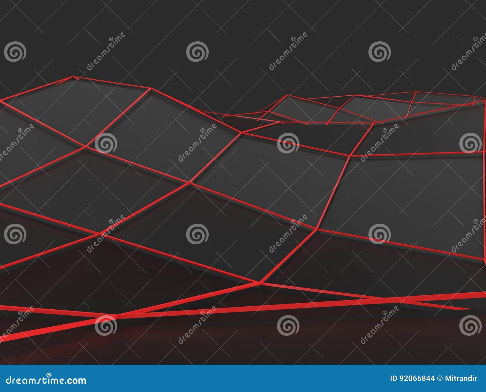 Abstract Low Poly Environment with Red Lines Stock Illustration ...