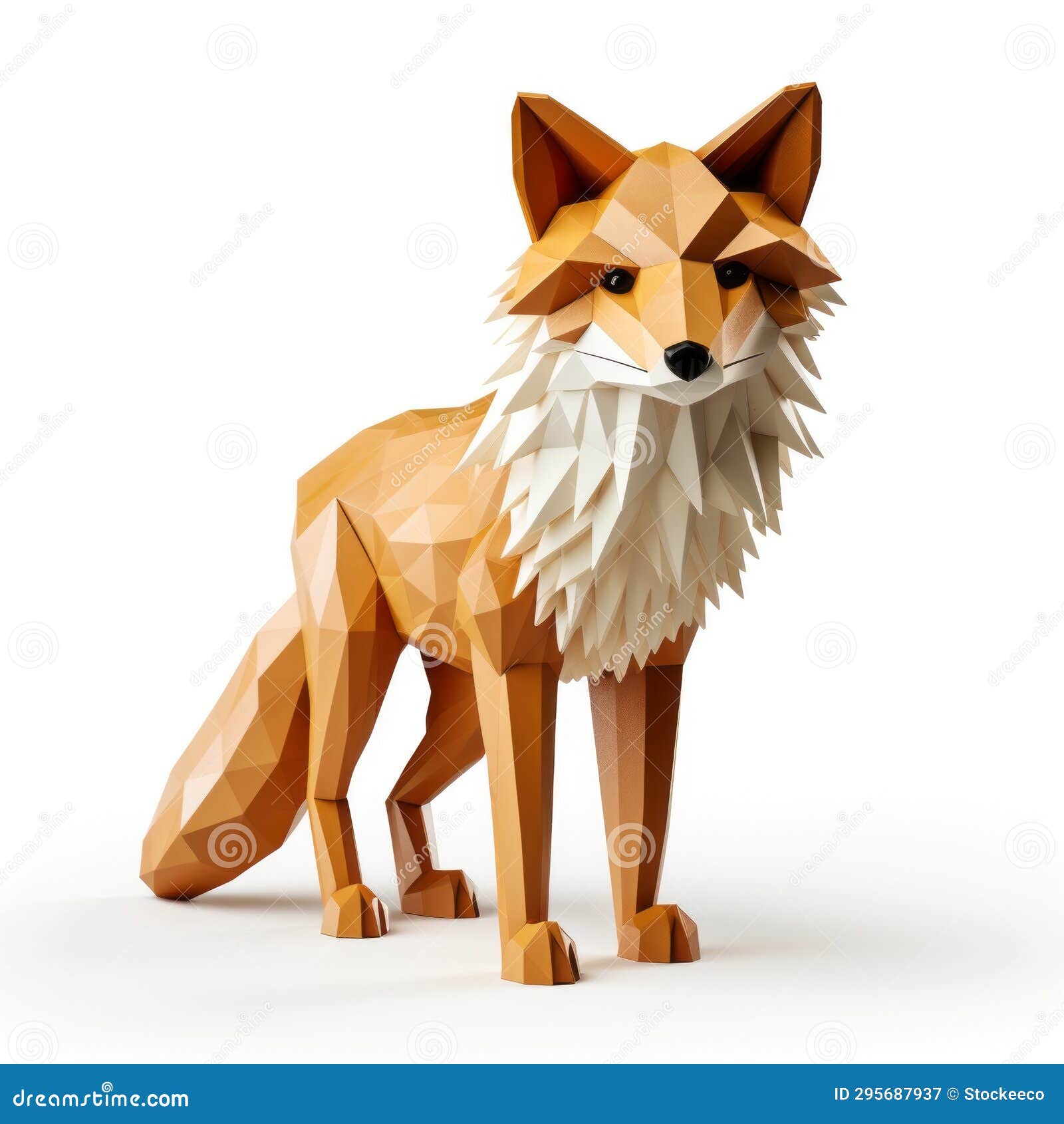 Abstract Low Poly Fox 3d Render on White Background Stock Illustration ...