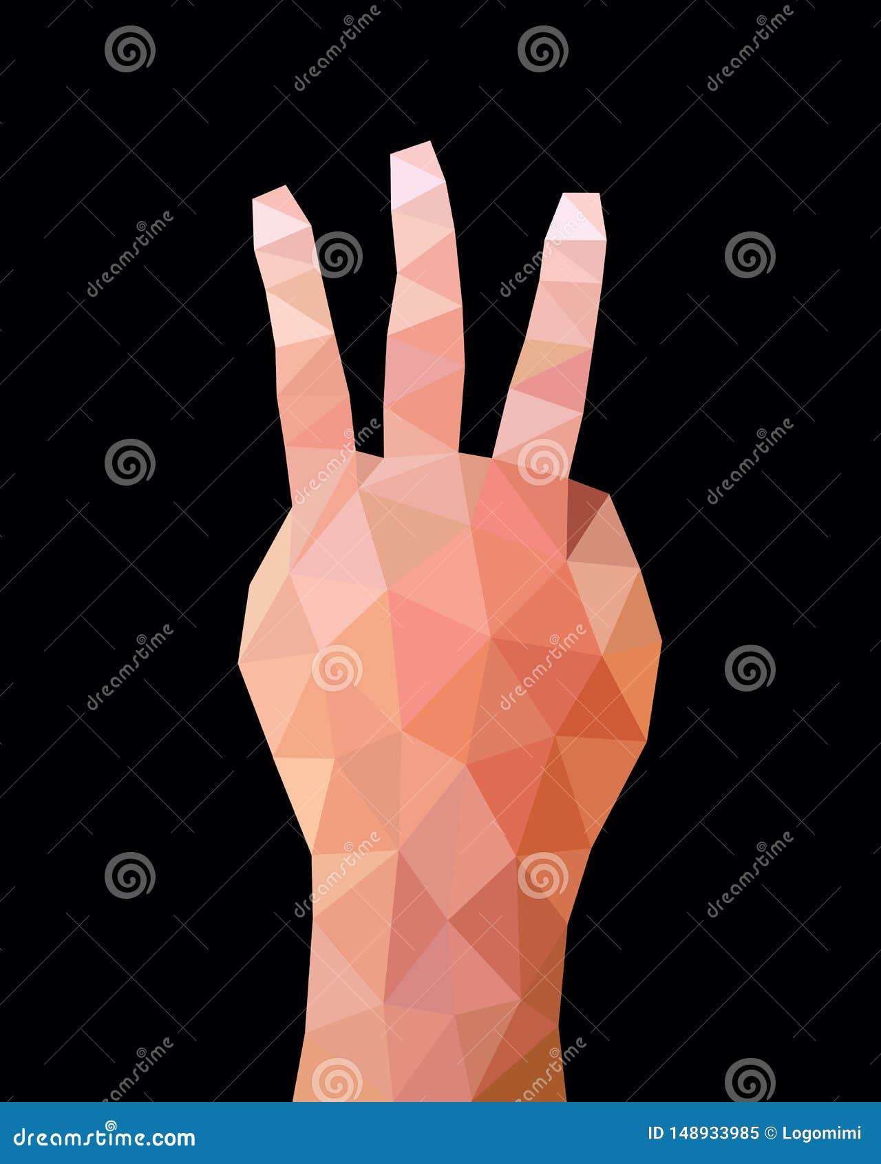 Abstract Low Poly Hand Sign, Number Three Hand Gesture Symbol ...