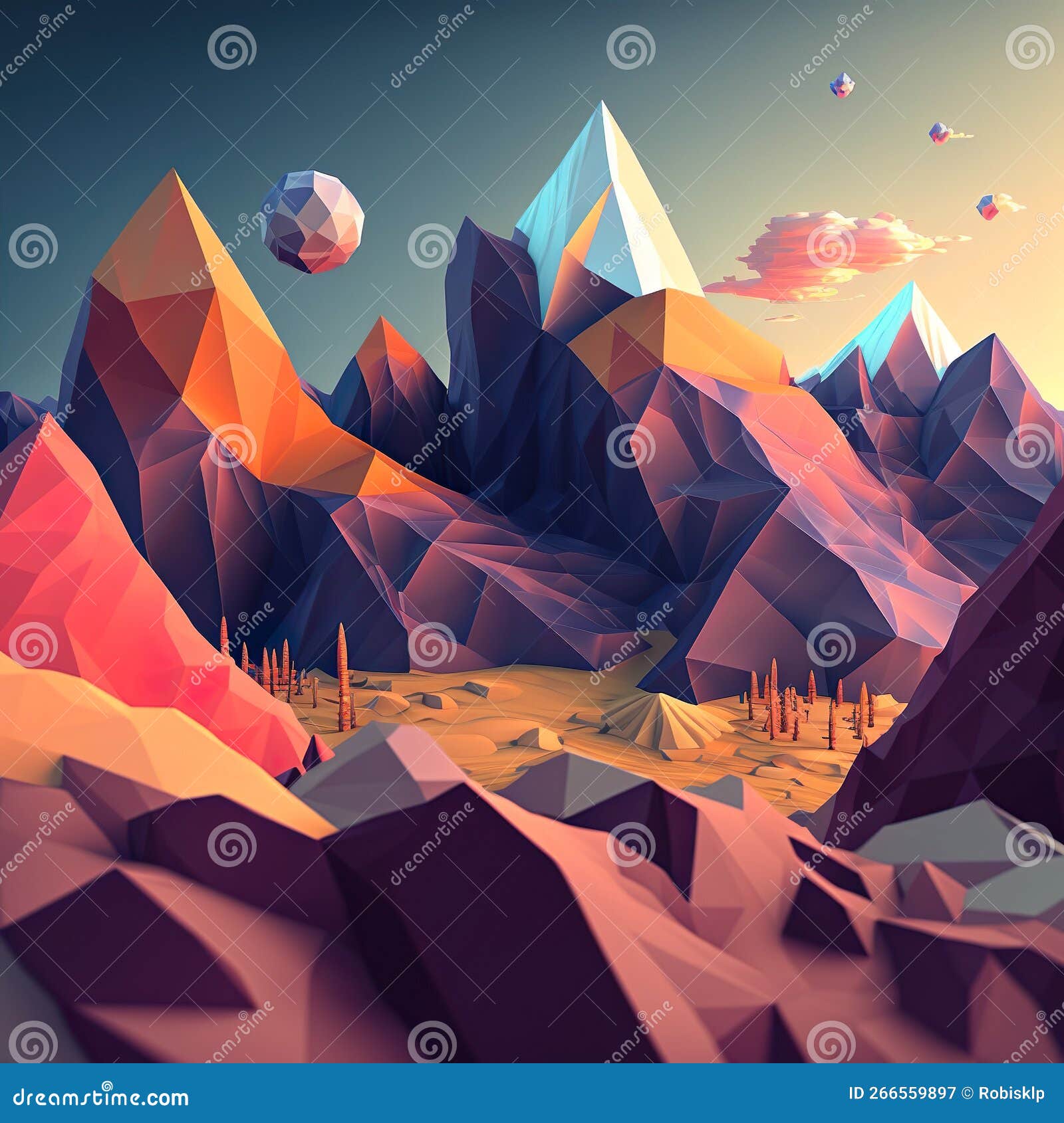 Abstract Low Poly Mountains Landscape Stock Illustration - Illustration ...