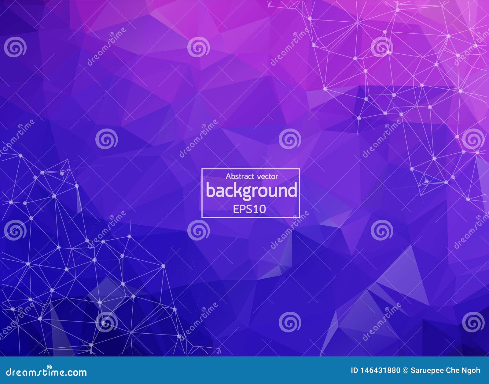 Abstract Low Poly Purple Technology Vector Background. Connection ...