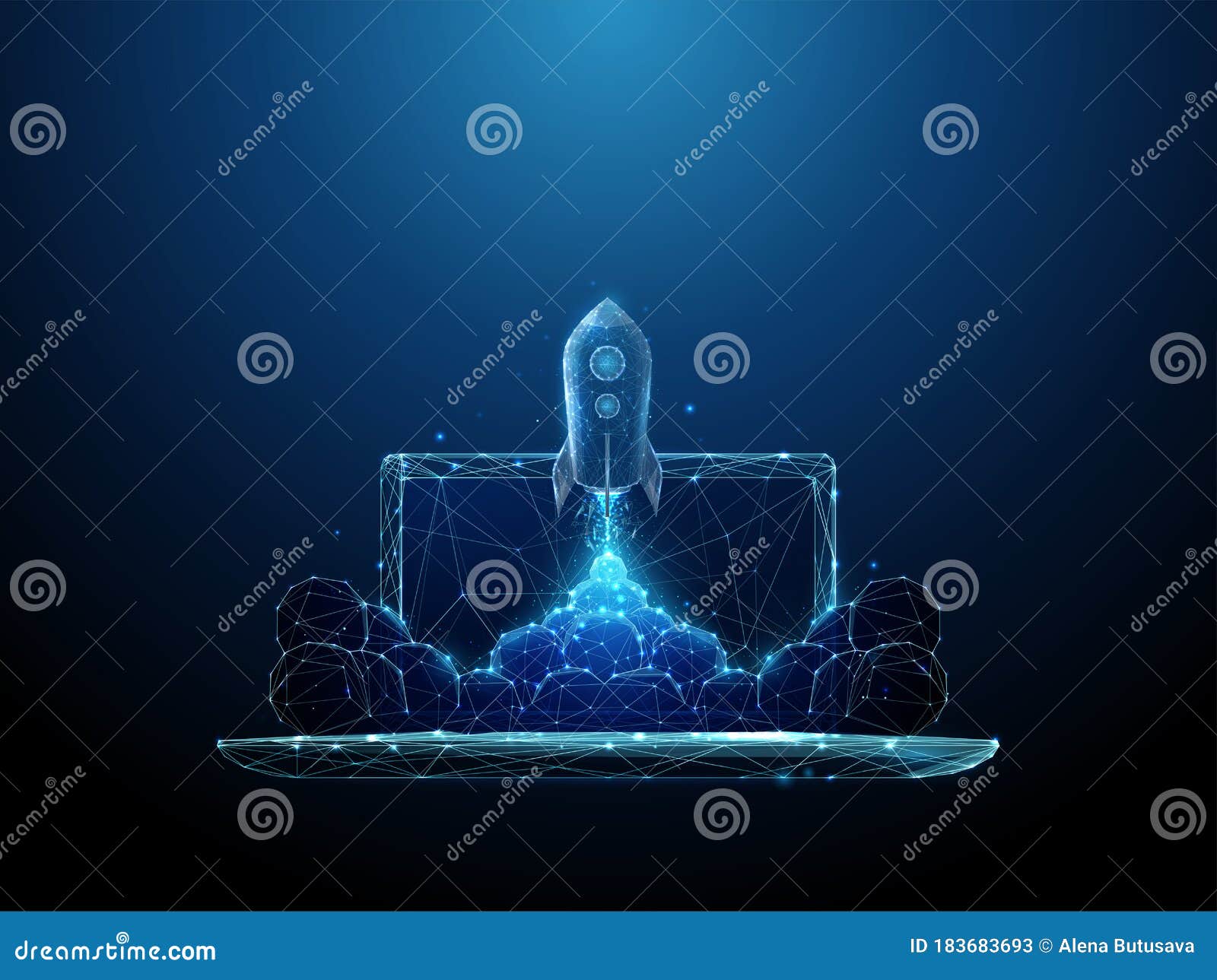 Abstract Low Poly Rocket Launch from Laptop Stock Vector - Illustration ...