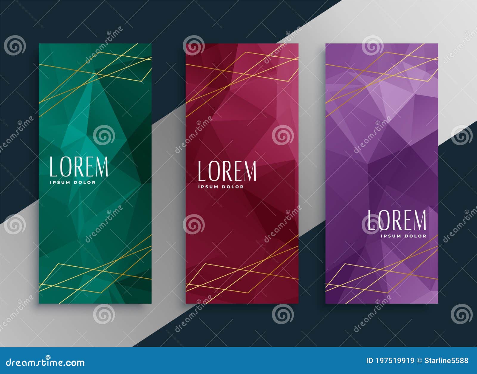 Abstract Low Poly Style Premium Banners Set Stock Vector - Illustration ...