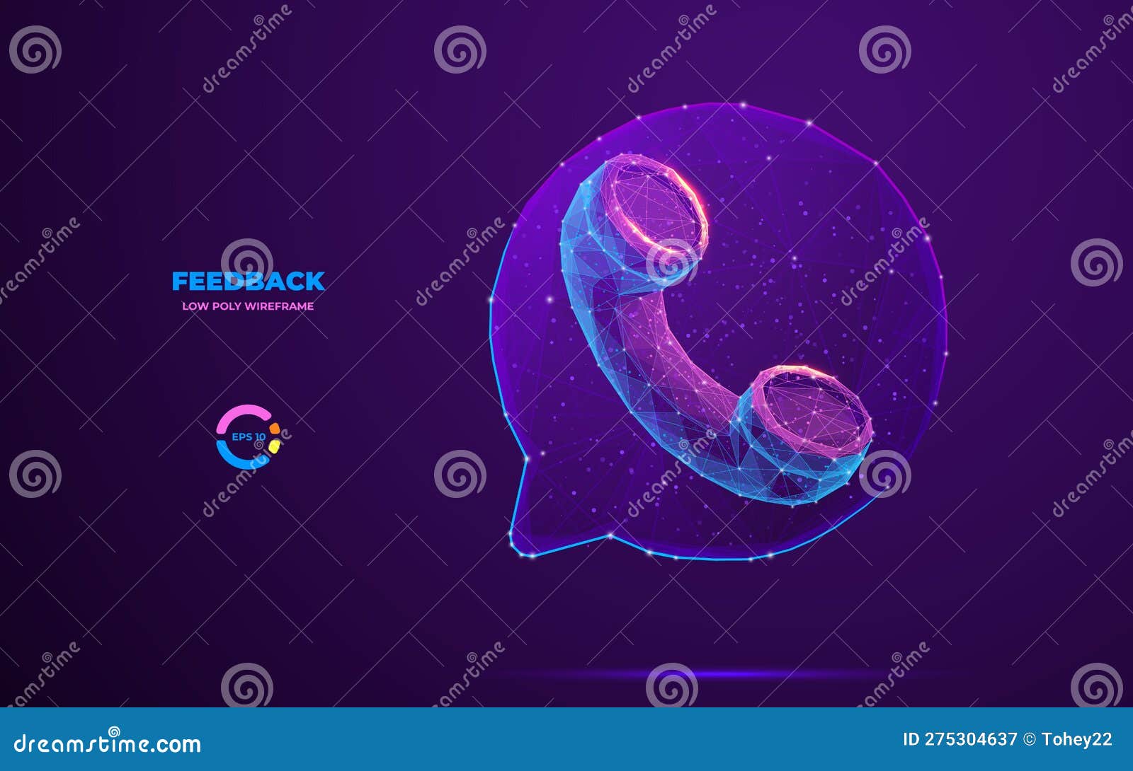 Abstract Low Poly Wireframe Handset on the Bubble Talk Background Stock ...