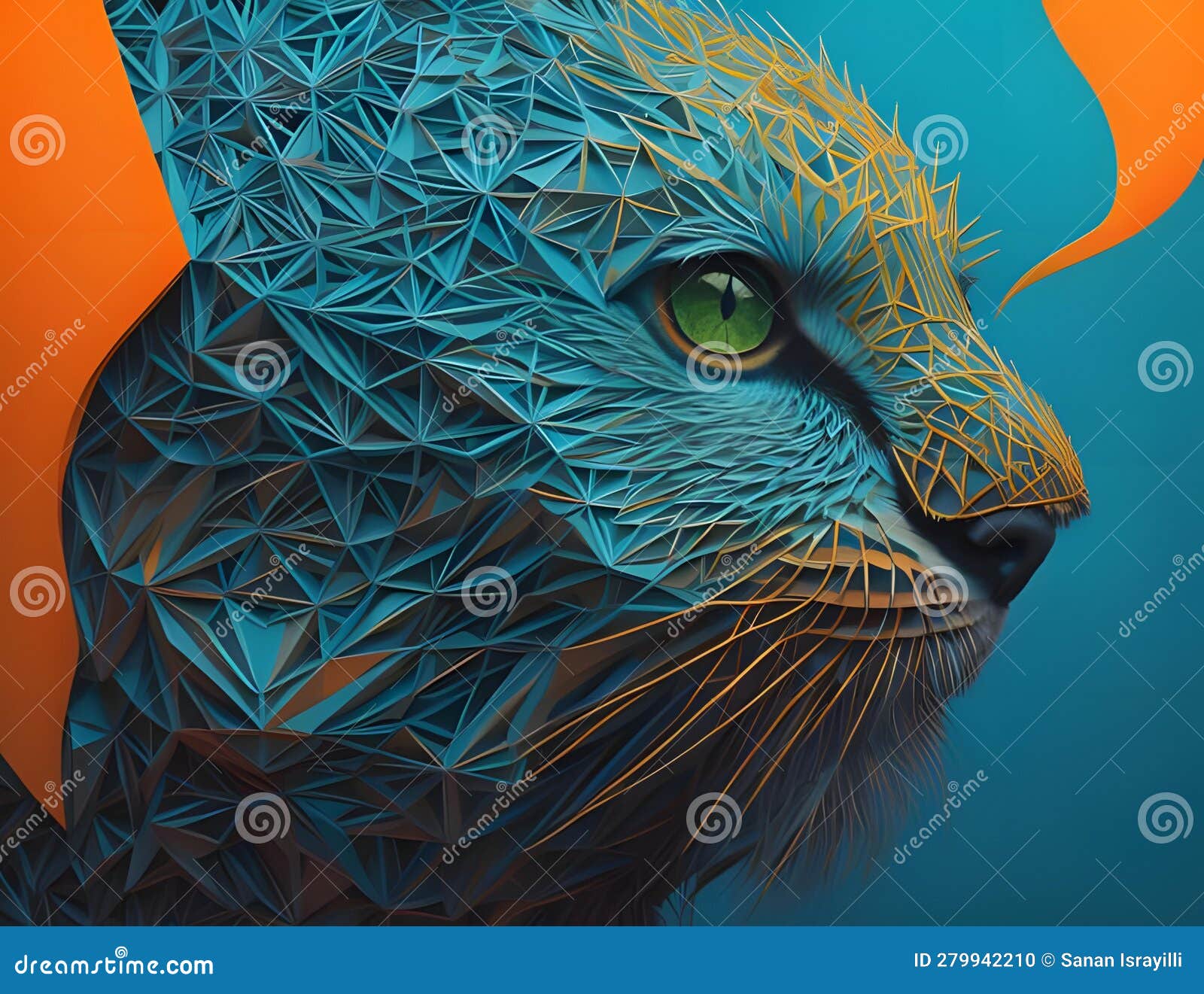 Abstract Low Polygonal Cat with Green Eyes. Generative Ai Stock ...