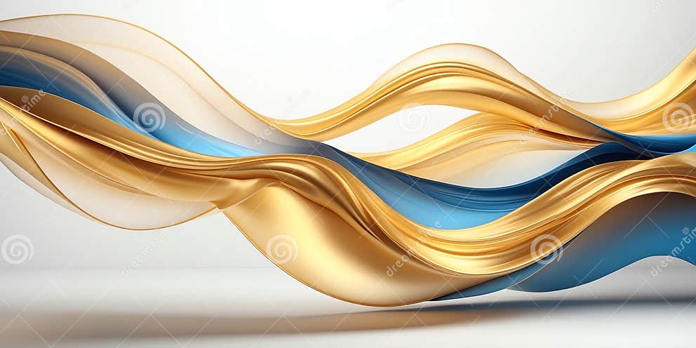 Abstract Luminous Gold Blue Gradient Wave on Plain White Background ...
