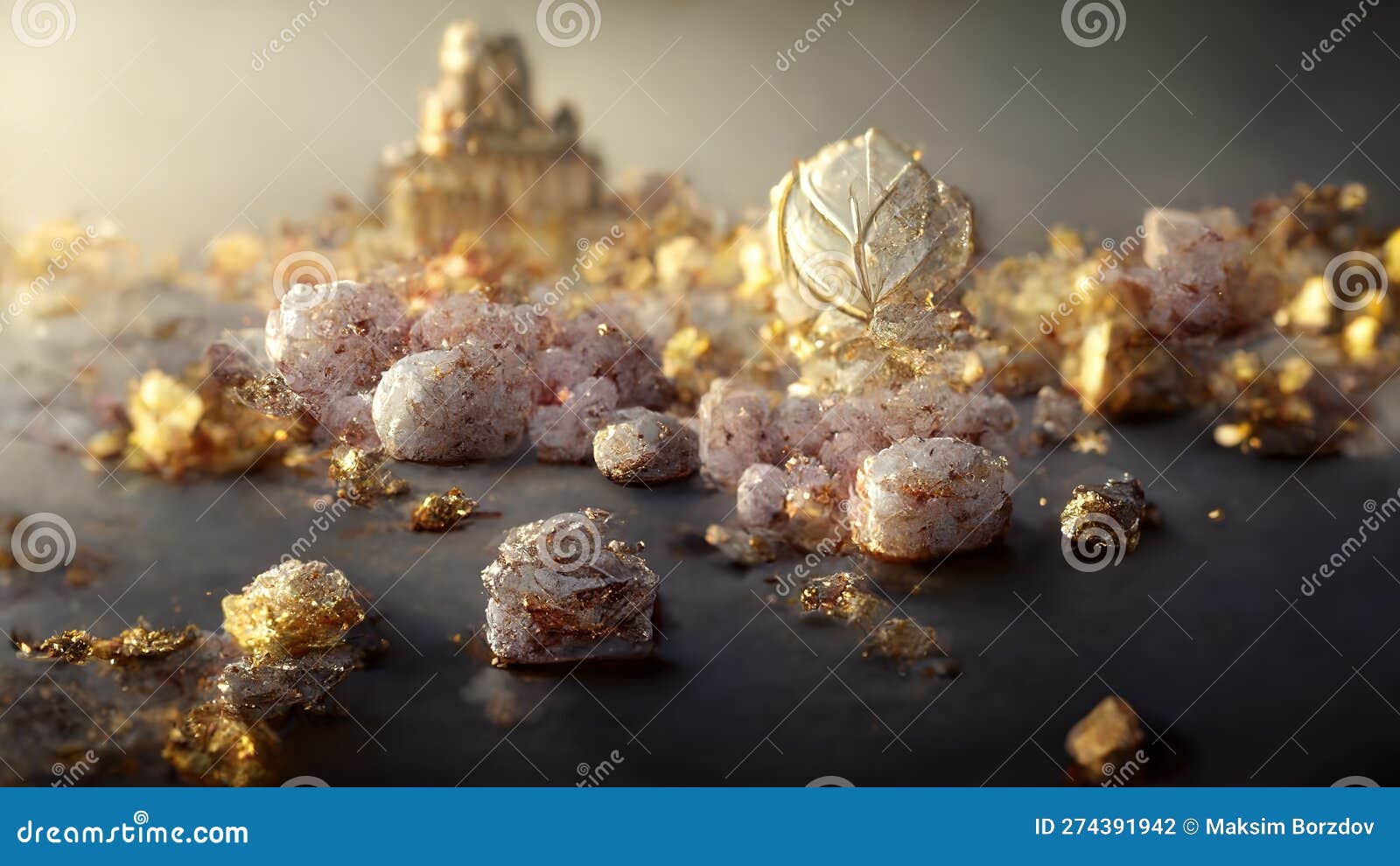 Crystals And Gold Nuggets On The Surface Of The Mountain. Stock Photo ...