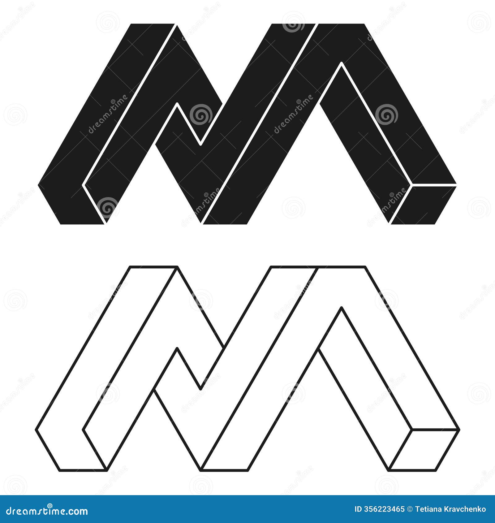 Abstract M Letter. Geometric Bold Design. Black and White Shapes ...