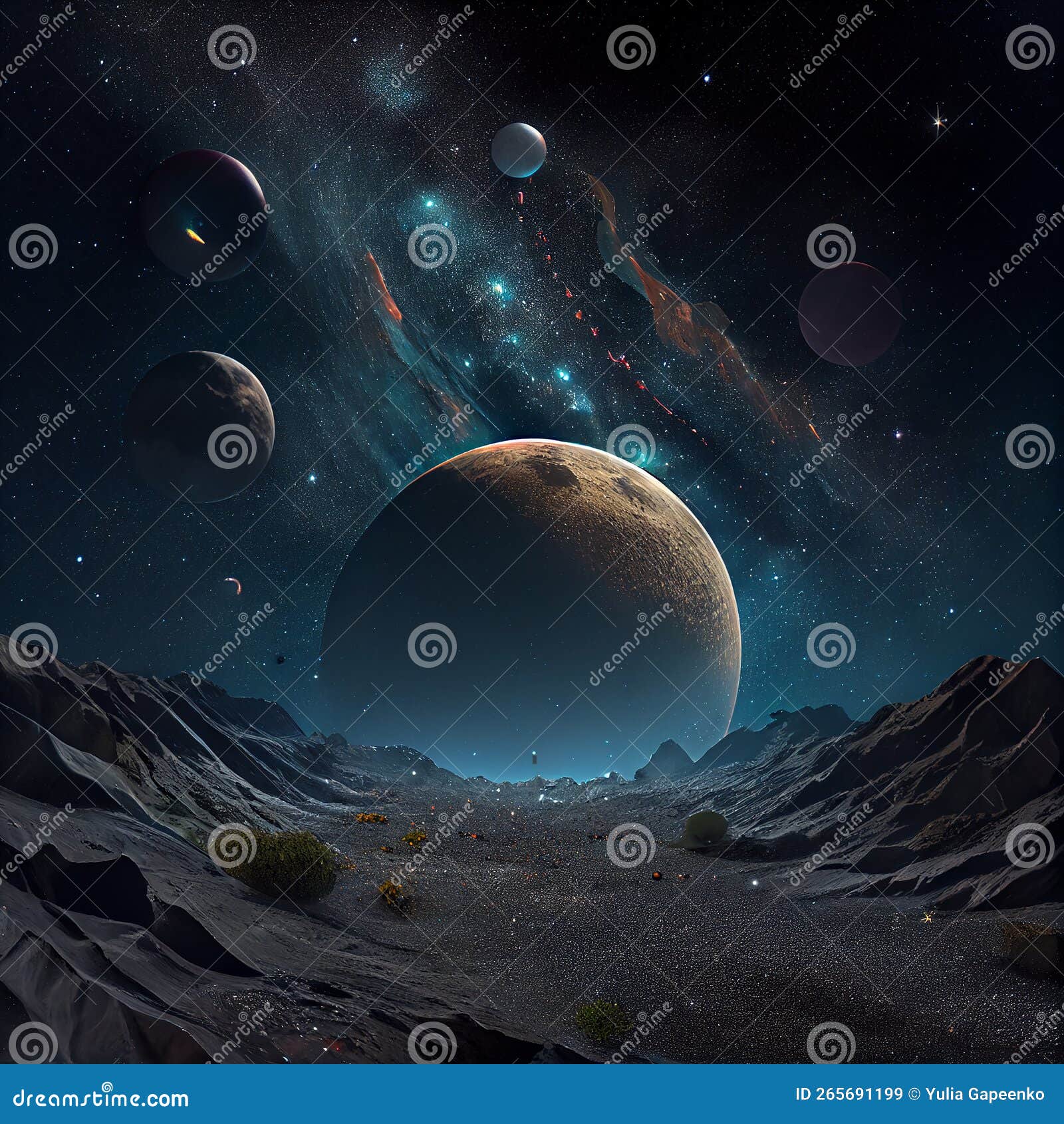 Abstract Magic Space Background with Other Planets. Generative AI Stock ...