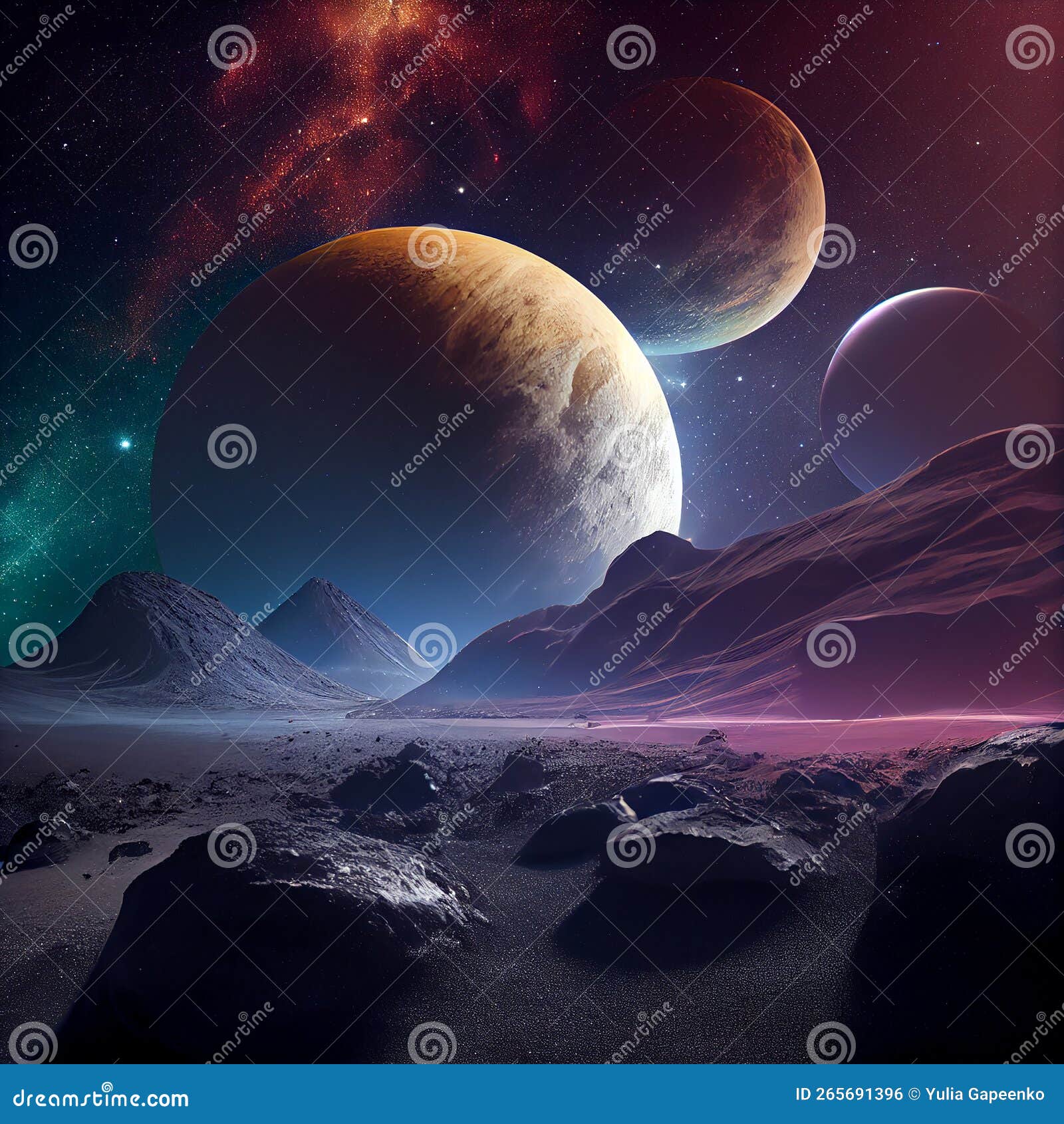 Abstract Magic Space Background with Other Planets. Generative AI Stock ...