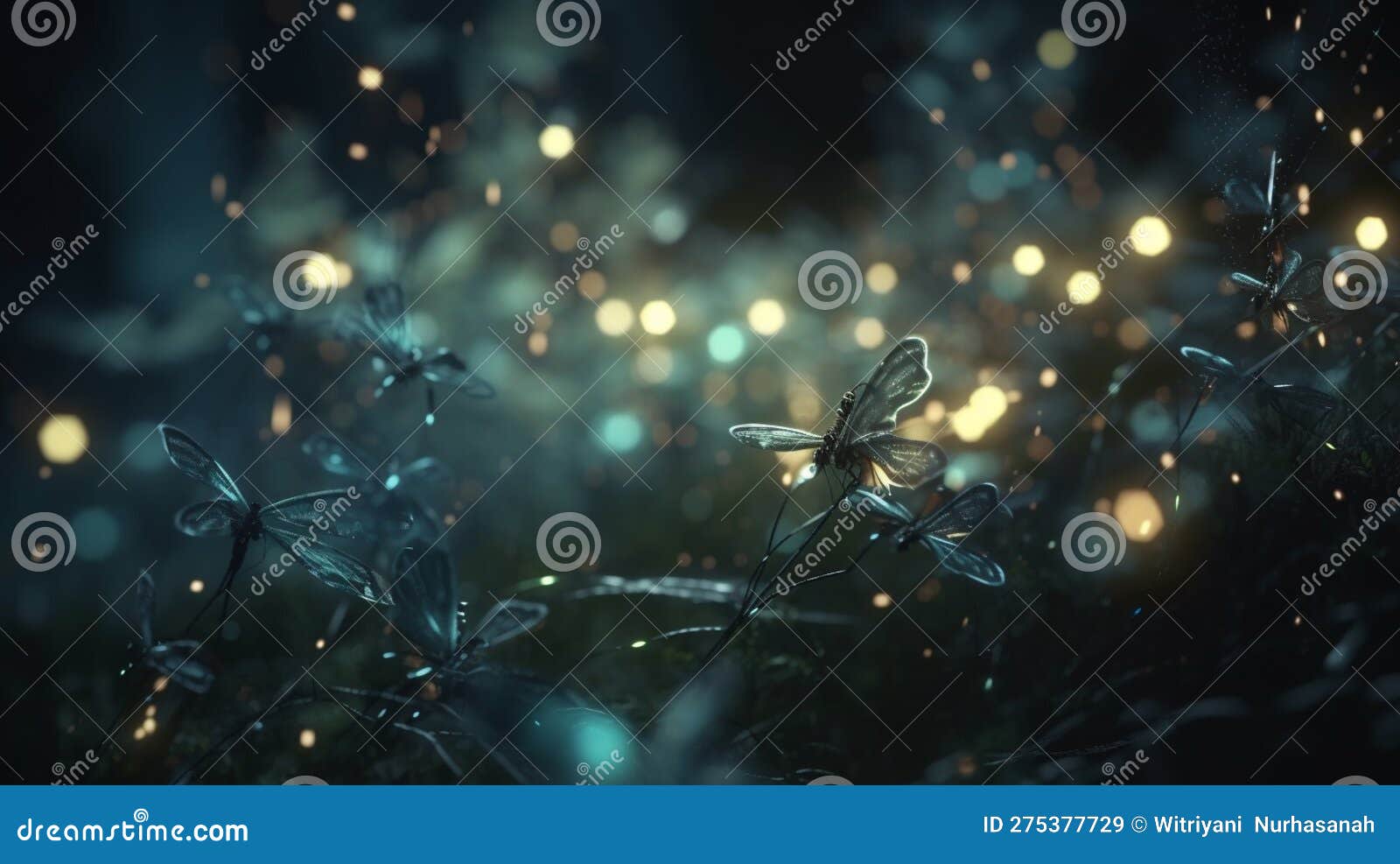 Abstract and Magical Image of Glitter Firefly Flying in the Night ...
