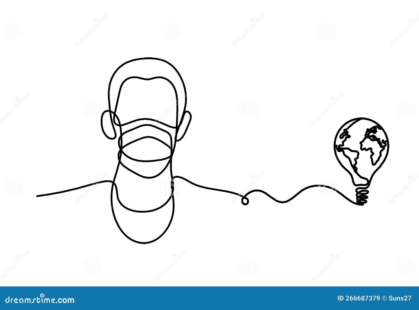 Abstract Man Face with Mask and Globe with Globe Light Bulb Stock ...
