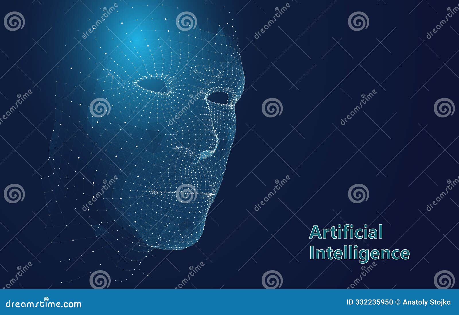 Abstract Man Face Wireframe from Dots. Side View 3D Grid Face ...