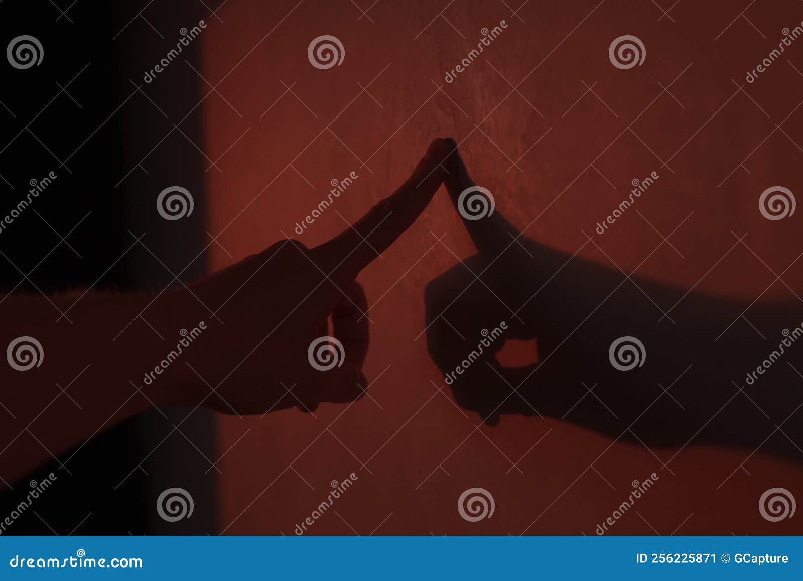 Abstract Man Hand Touch Wall with Sunset Light and Long Shadows Stock ...