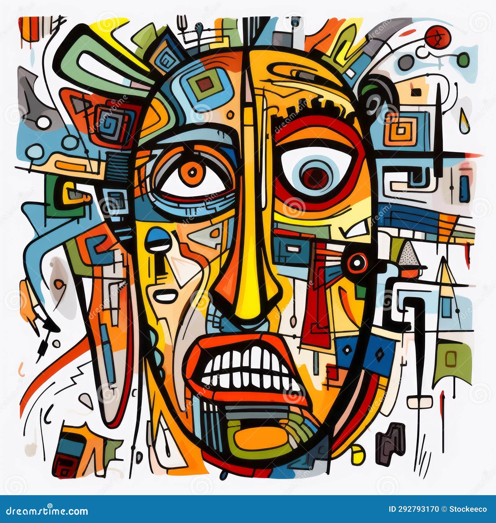Abstract Man Head: Psychedelic Expressionism Doodle Illustration Stock ...