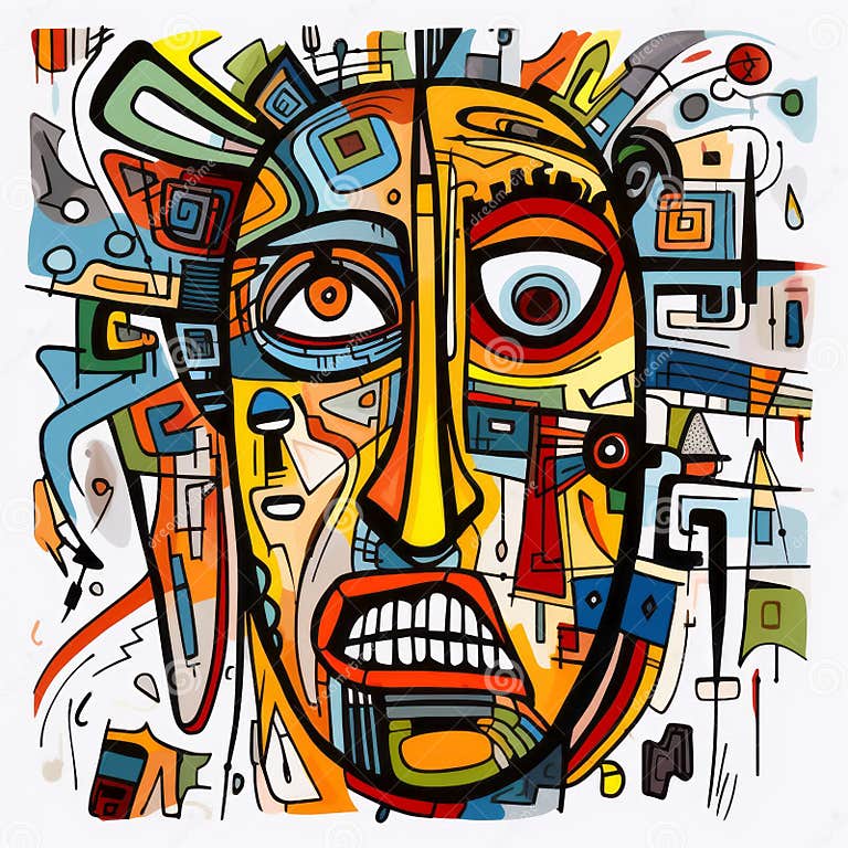 Abstract Man Head: Psychedelic Expressionism Doodle Illustration Stock ...