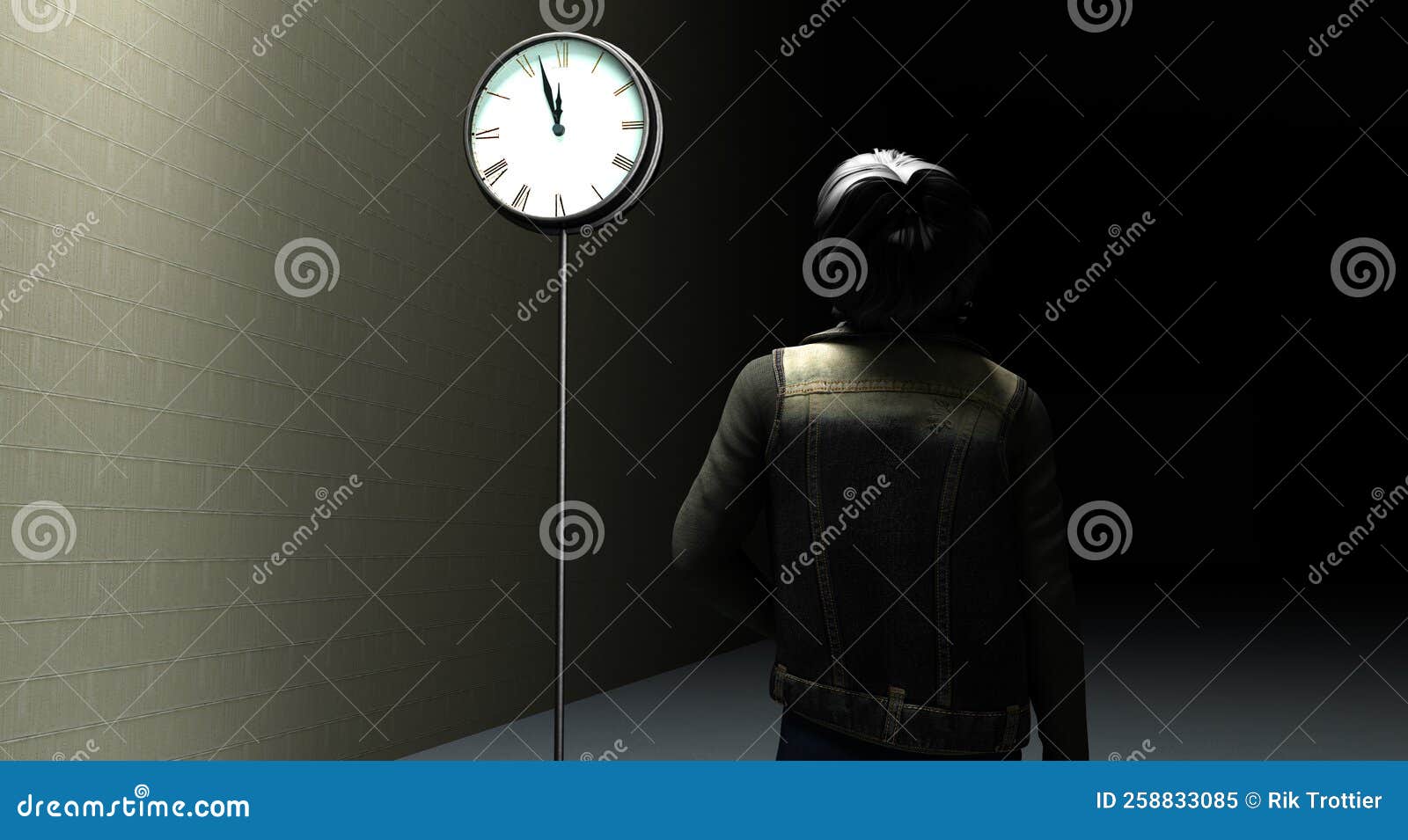 Man Standing in Front of Clock Stock Illustration - Illustration of ...