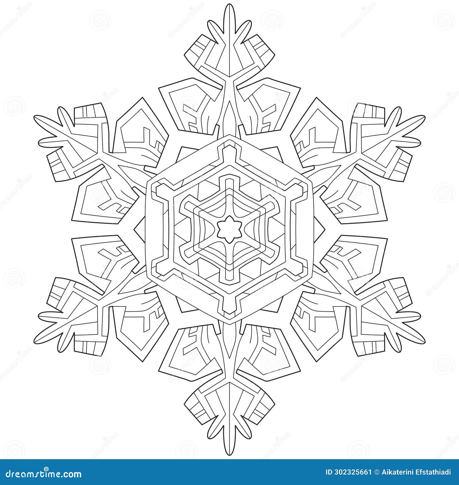 Abstract Mandala Snowflake Line Art Design for Coloring Page Stock ...