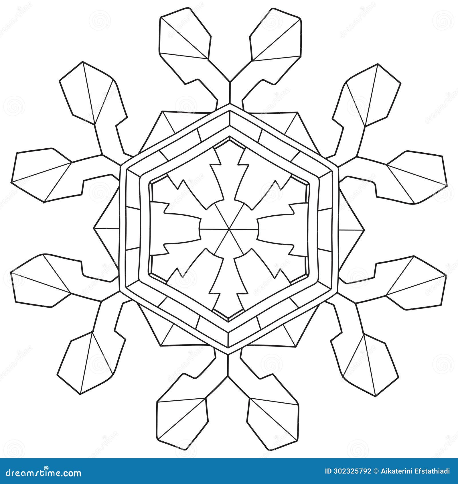 Abstract Mandala Snowflake Line Art Design for Coloring Page Stock ...