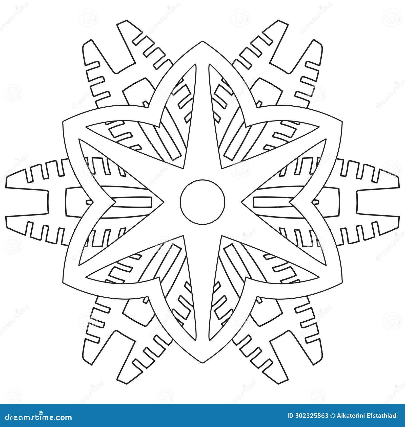 Abstract Mandala Snowflake Line Art Design for Coloring Page Stock ...