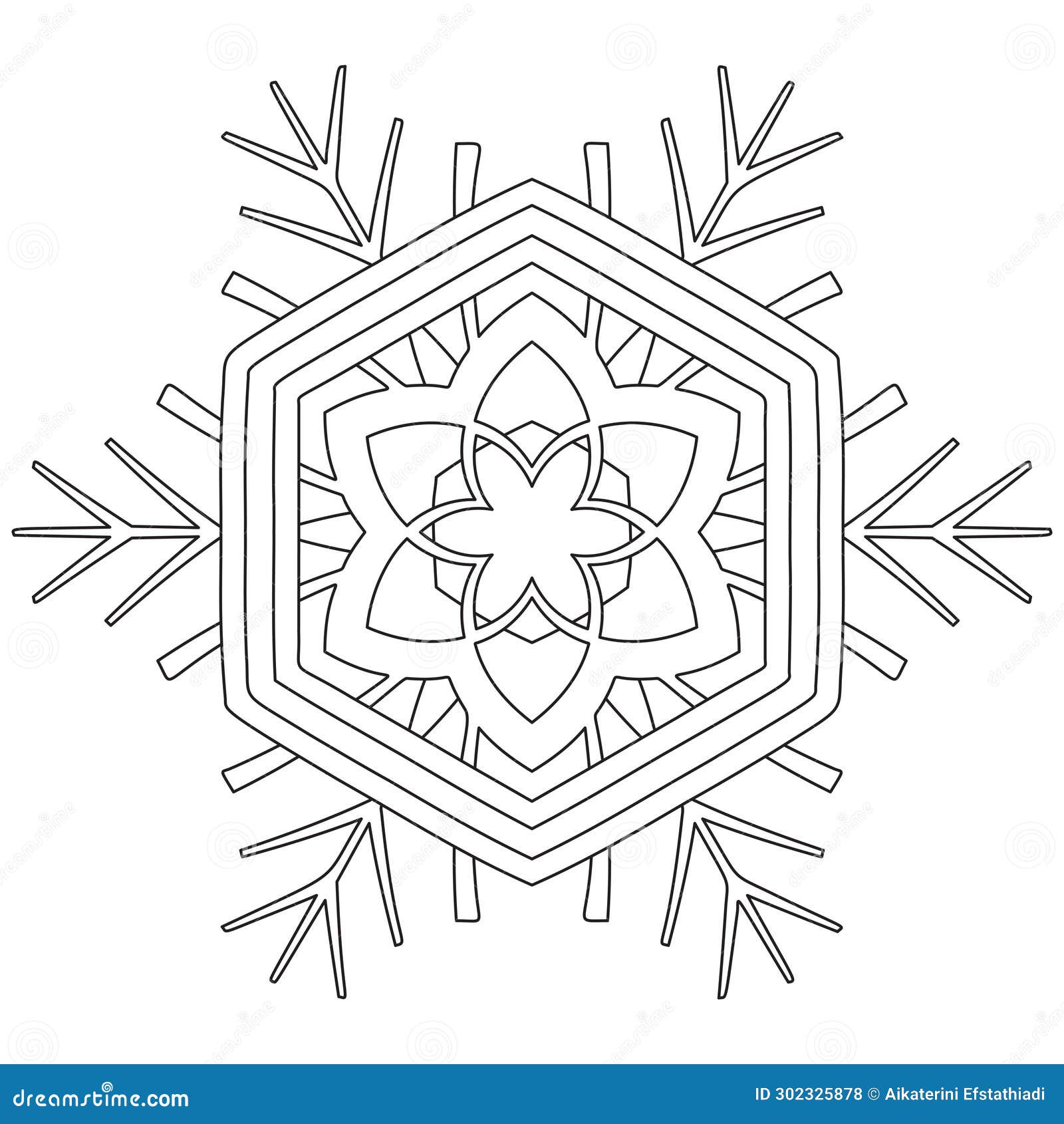 Abstract Mandala Snowflake Line Art Design for Coloring Page Stock ...