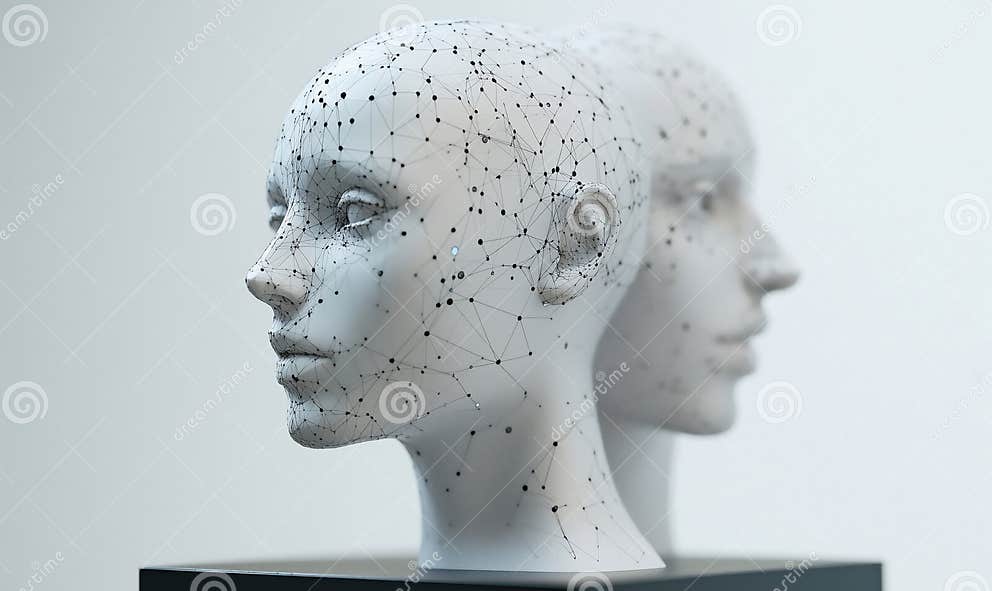 Abstract Mannequin Heads with Network-like Patterns Representing ...