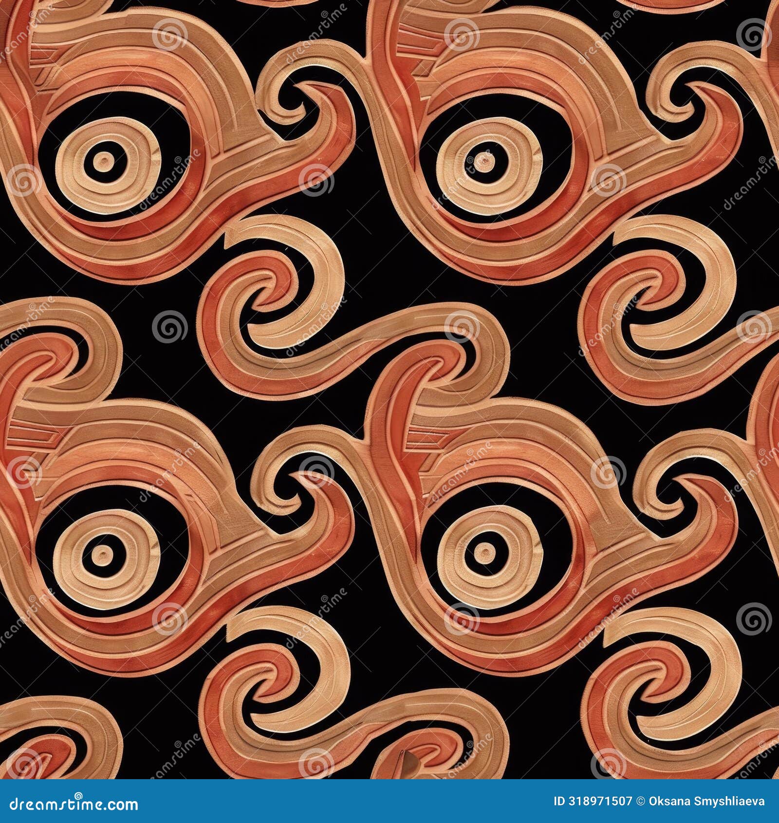 Abstract Maori Koru Patterns on Dark Background Stock Illustration ...