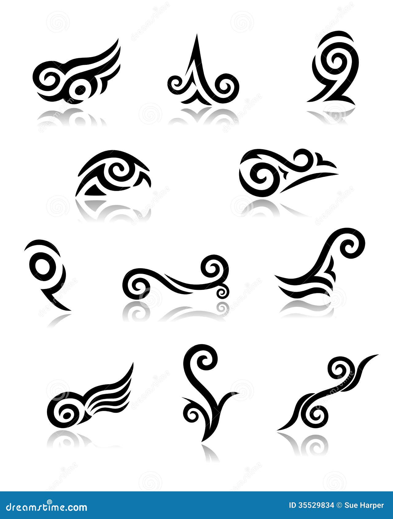 Abstract Maori Koru Tattoo Elements with Reflectio Stock Vector ...