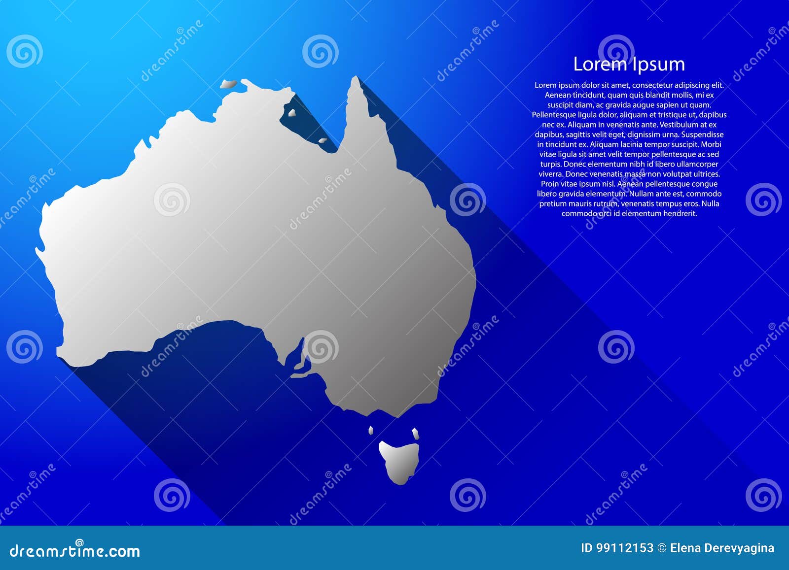 Abstract Map of Australia with Long Gradient Shadow on Blue Background ...